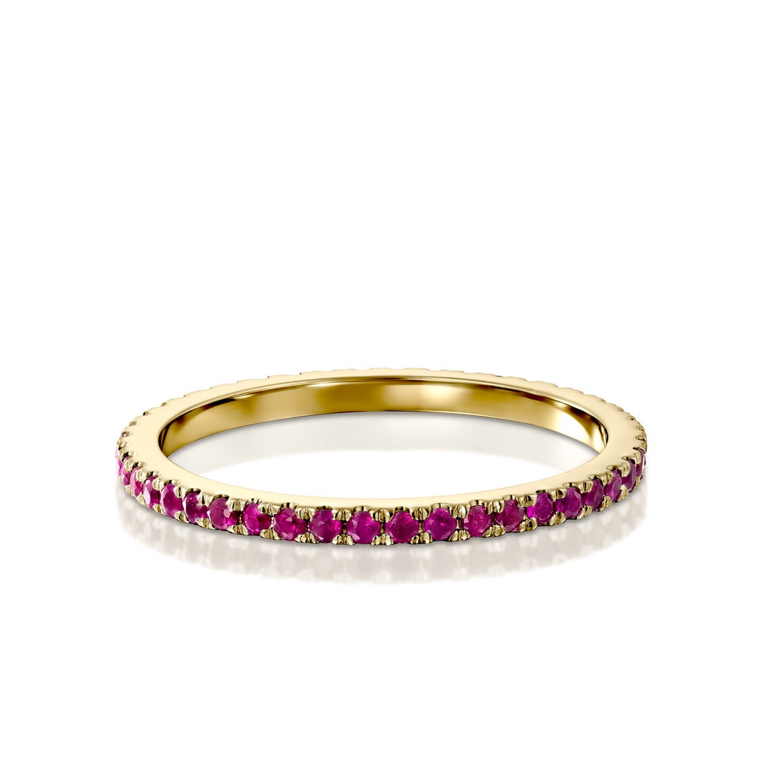 Red Ruby Eternity Ring, Ruby Wedding Ring, Ruby Gold Band, Red Ruby ...