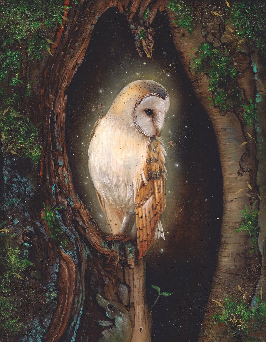 Print Titled "the Magic Lights" Bird Print, Owl Art, Owl Oil Painting ...