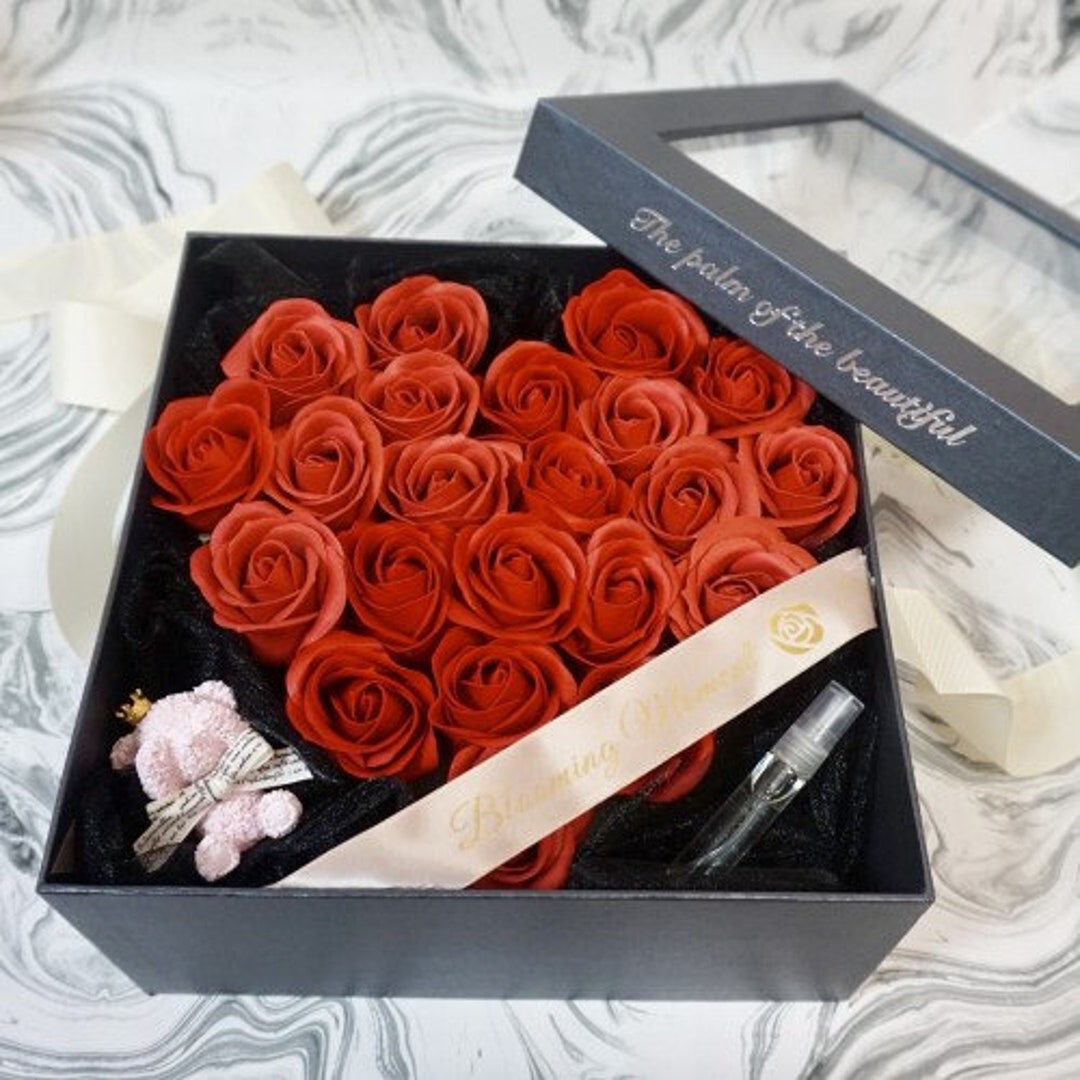 Heart Shaped Soap Rose Gift Box With Scented Stone Bear Set - Etsy