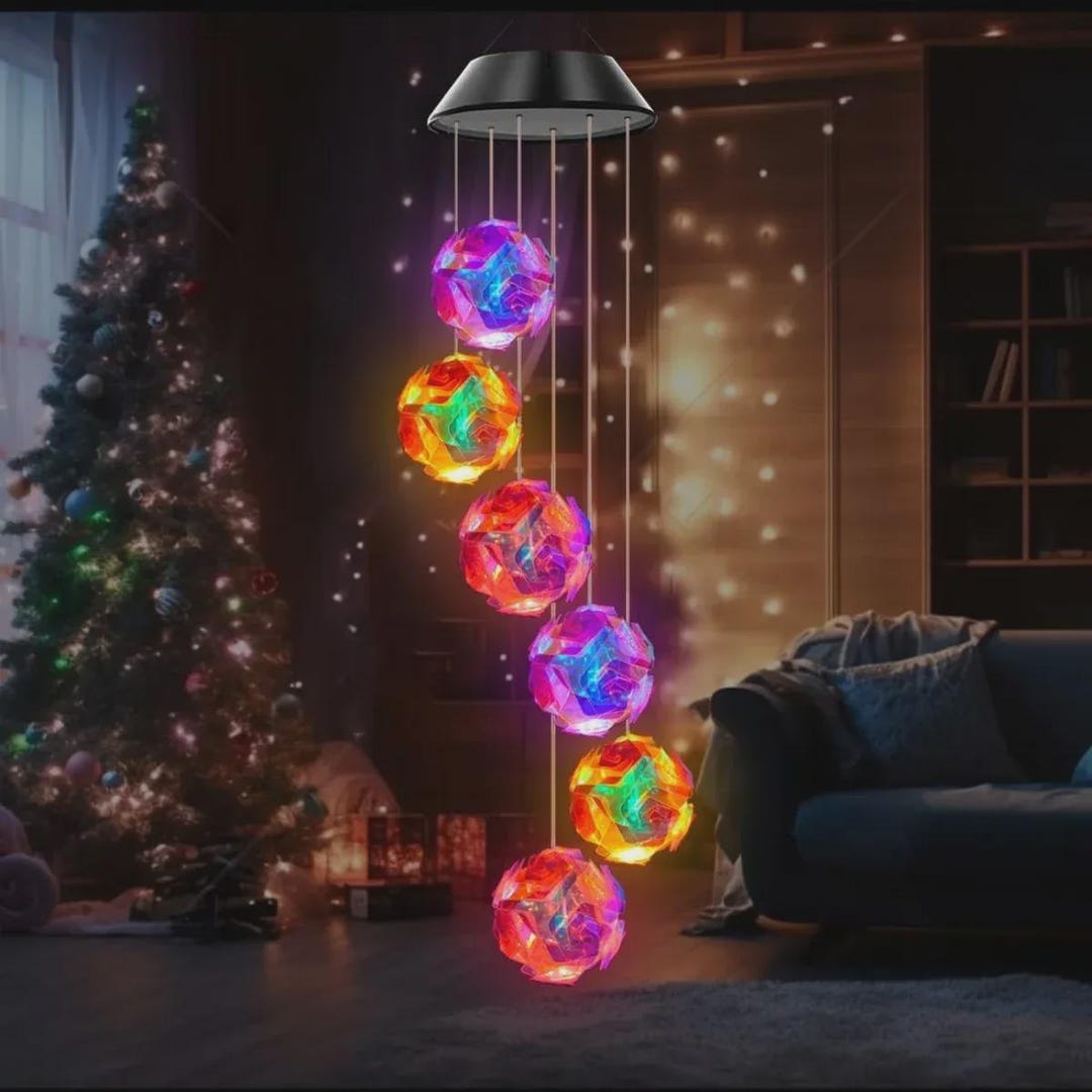 Solar Powered Pink Flower Wind Chime Light – Color Changing LED Outdoor ...