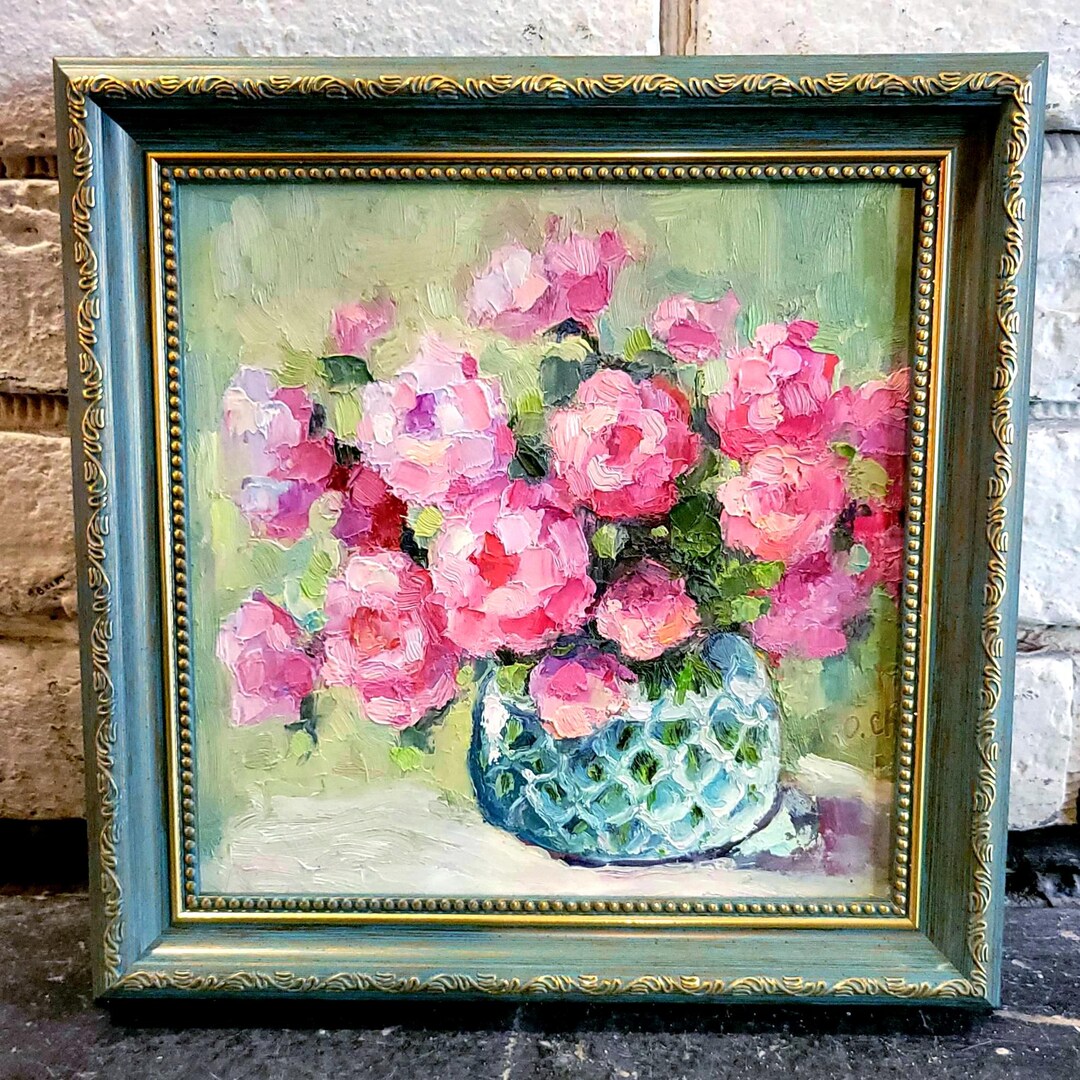Peonies Impasto Oil Painting: Floral Semi Abstract Art 8x8'' - Etsy