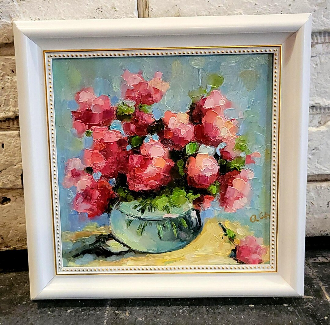 Peonies Impasto Oil Painting: Floral Semi Abstract Art 8x8'' - Etsy