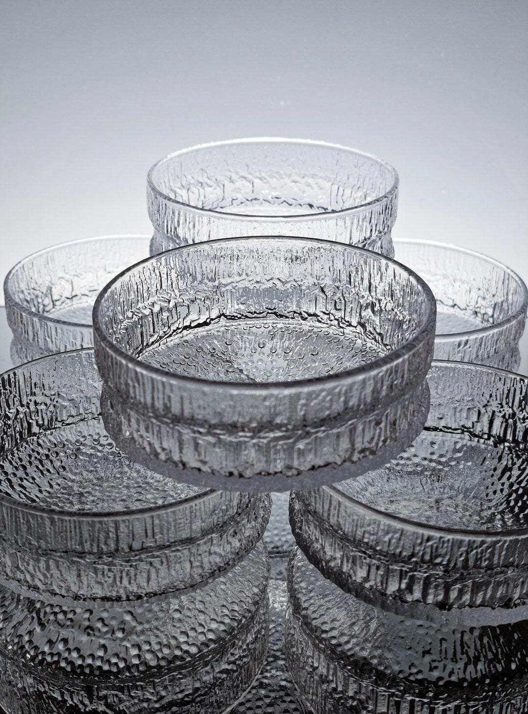 Tapio Wirkkala Set of Six Dessert Glass Bowl 1970s Ice Textured Vintage ...