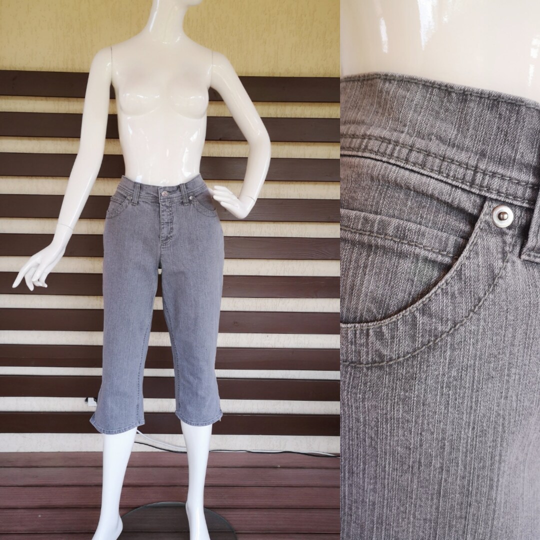 Gray 1990's Vintage Denim Washed Out Jeans Capris Everyday - Etsy