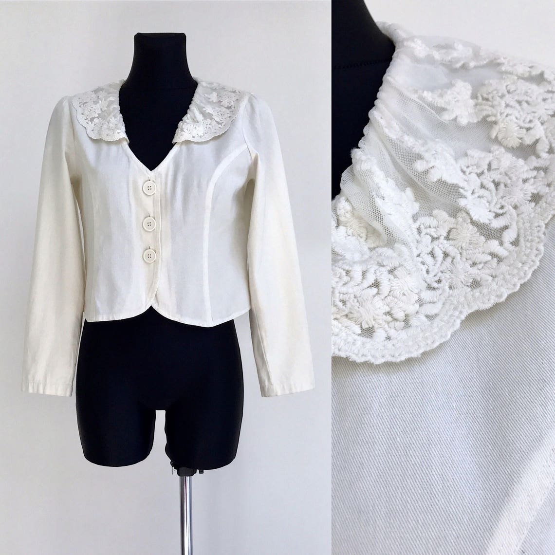 White Women's Blouse Jacket Cotton Button up Long Sleeves Casual Style ...
