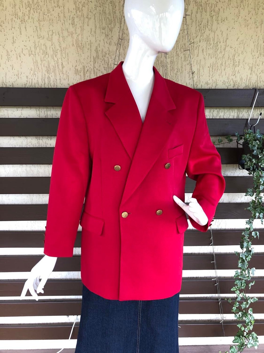 1980s Vintage Red Sailor Style Jacket Cardigan Women's Oversized V Neck ...