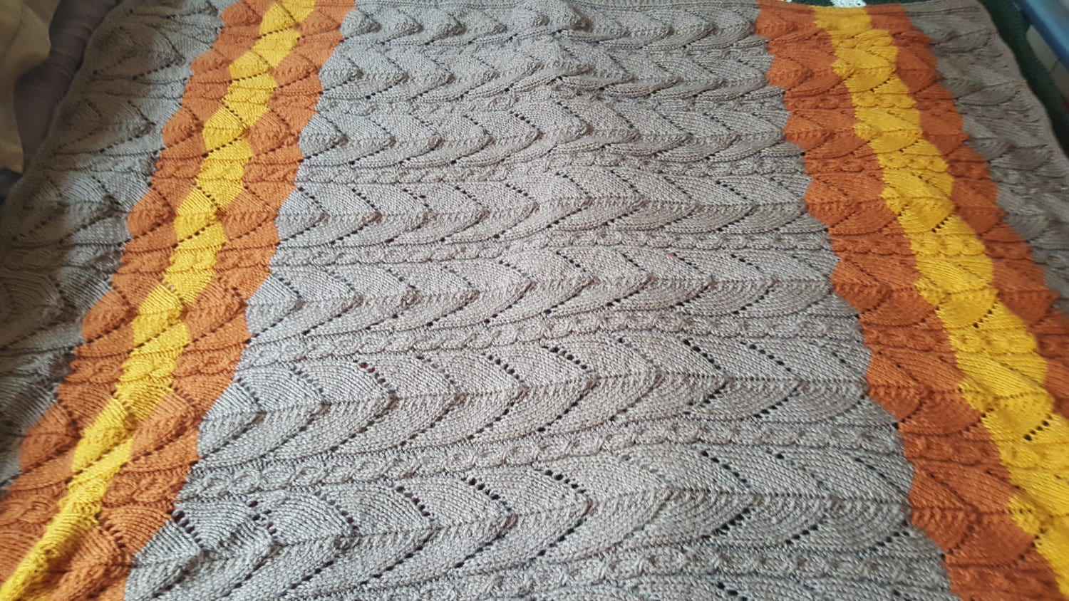 Two Tone, Knitted, Afghan, Winter, Blanket, Cozy, Handcrafted ...