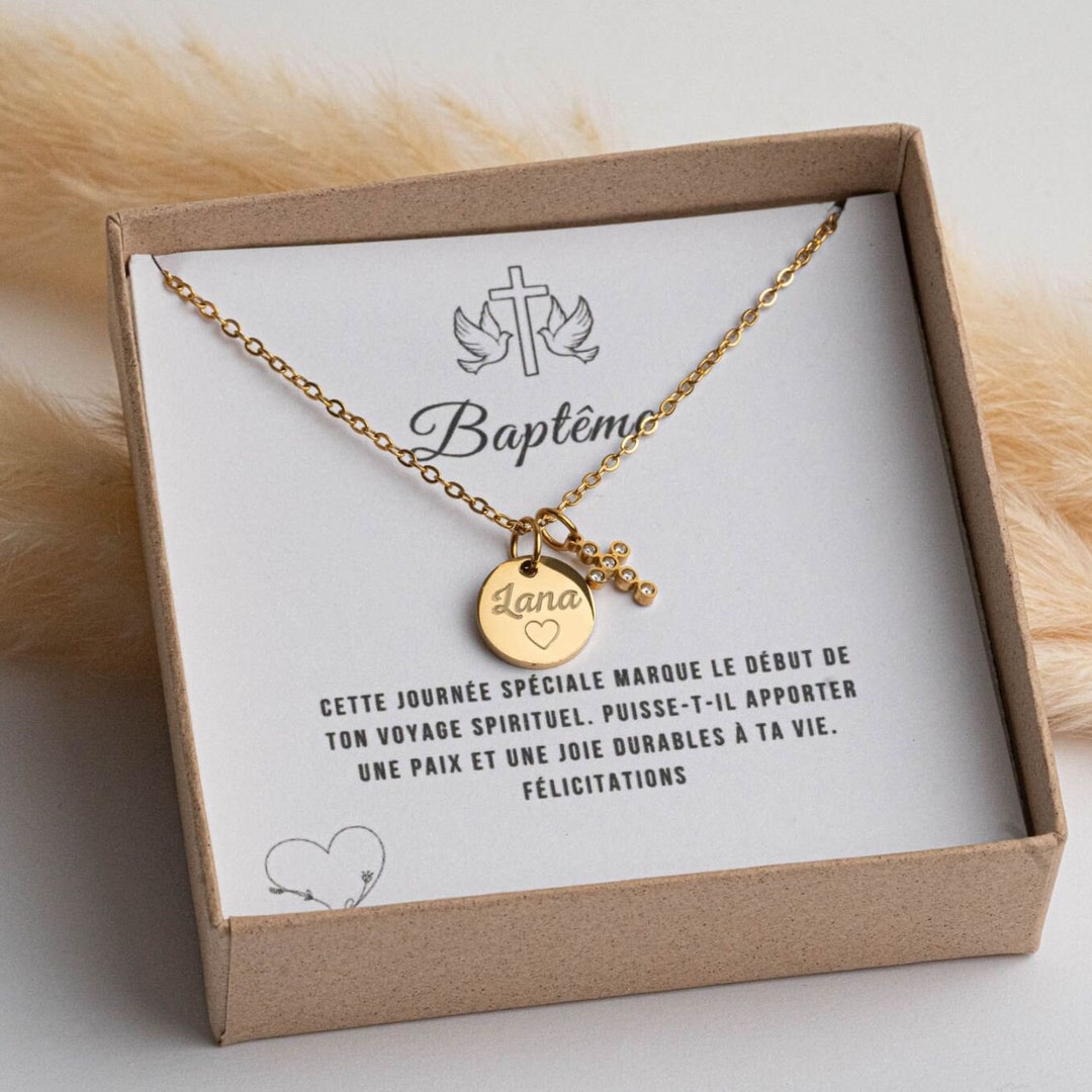 Collier pendentif médaille à graver croix Confirmation, cadeau baptême ...