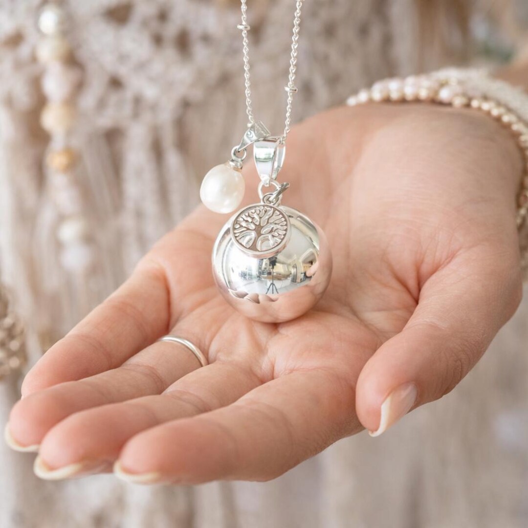 Smooth Silver Pregnancy Bola Charm Tree of Life Freshwater Pearl - Etsy