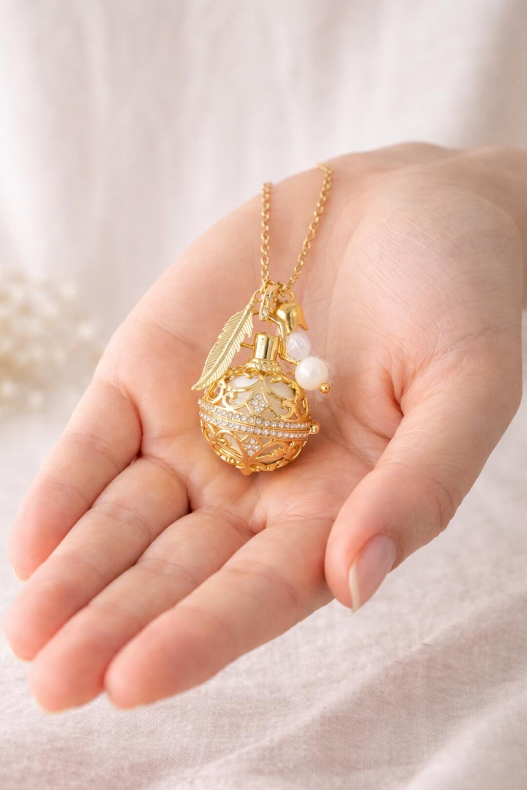 Pregnancy Bola Cage Rhinestone Gold Gift Expectant Mother Pearl ...