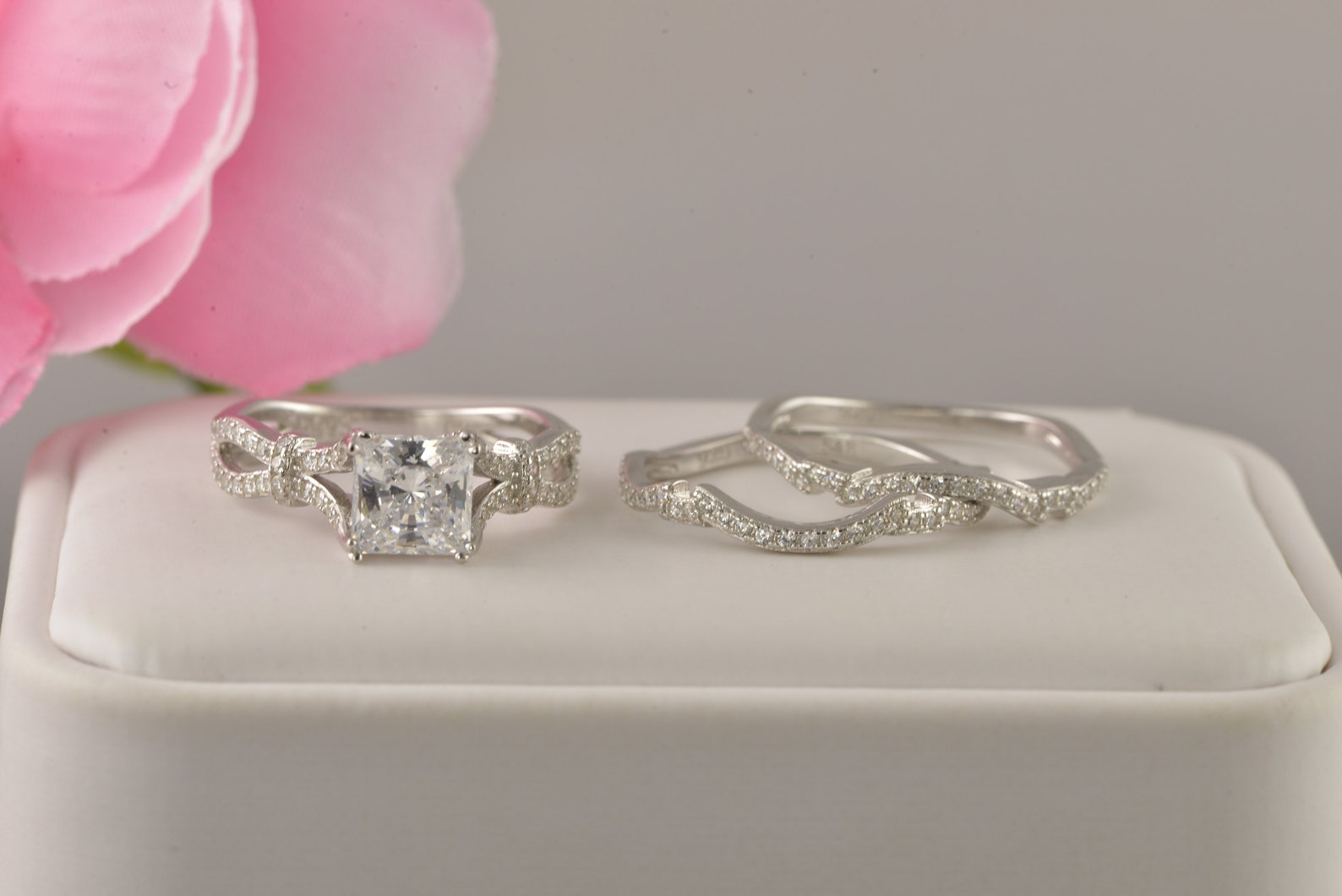 3.67ct Princess Cut Wedding Ring Set Engagement Ring Simulated Diamond ...