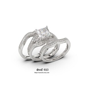 3.4ct Princess Cut Wedding Ring Set Engagement Ring Wedding Band ...