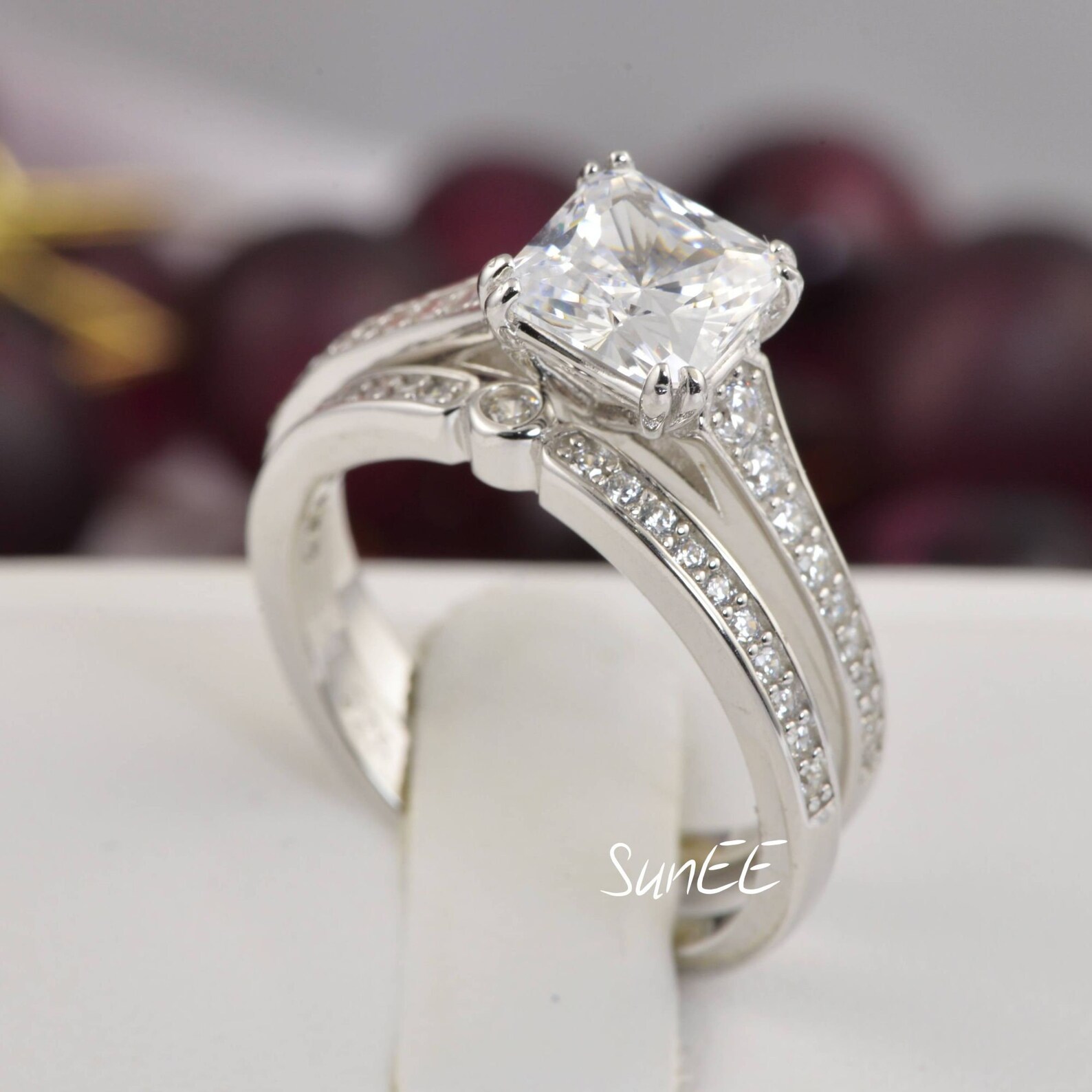 2.14ct Princess Cut Wedding Ring Set Engagement Ring Wedding | Etsy