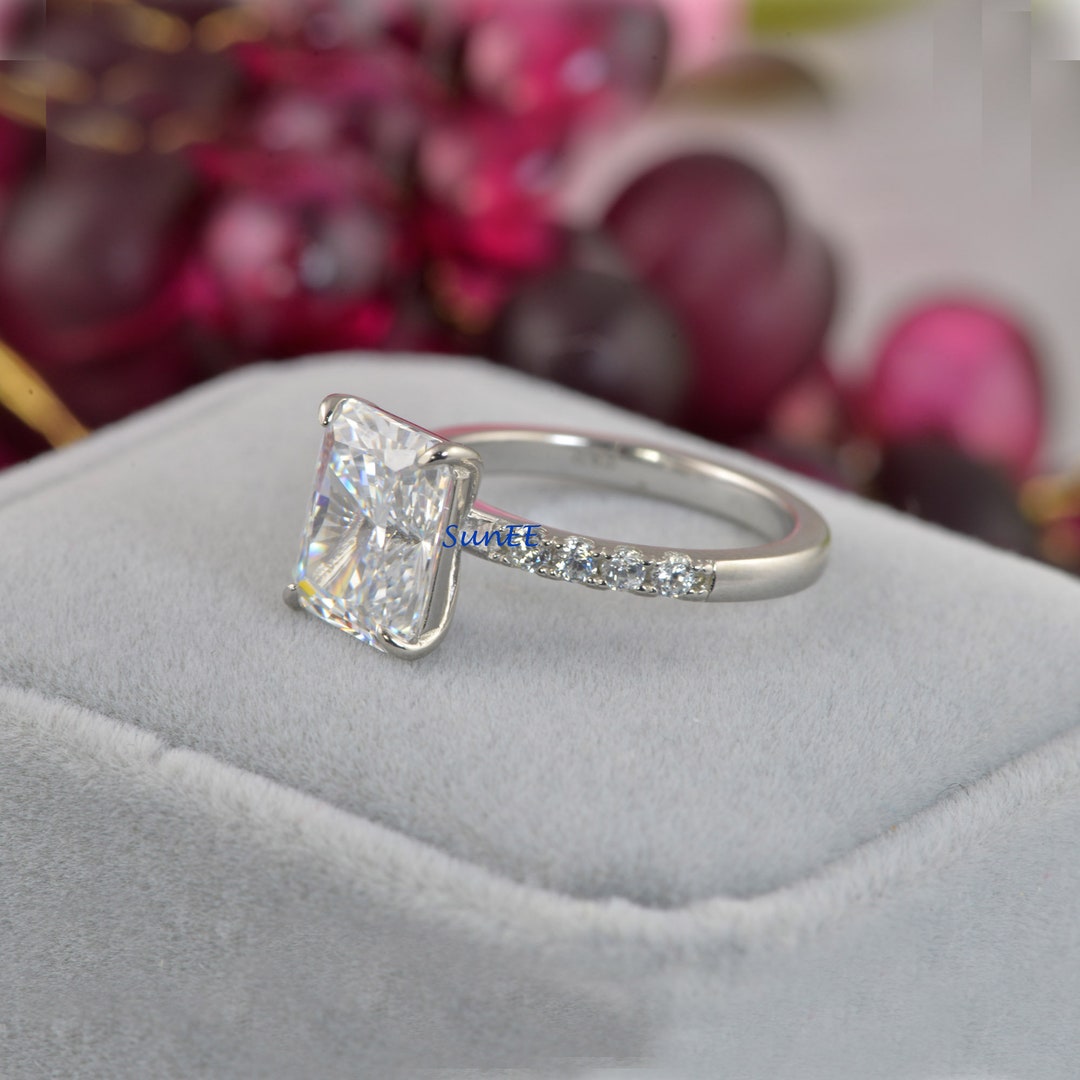 3.66ct Radiant Cut Bridal Wedding Engagement Ring Diamond Simulated 925 ...