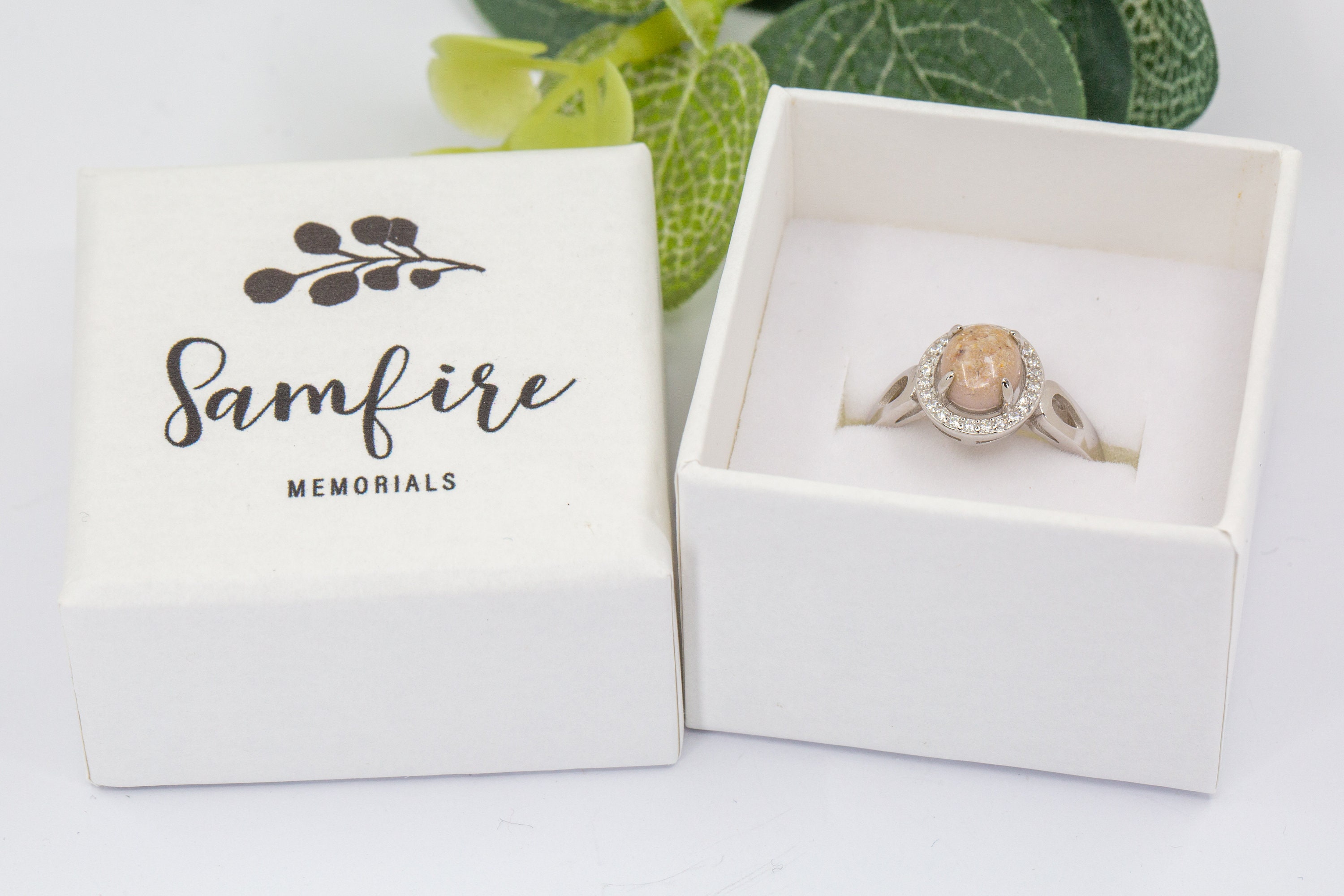 Memorial Ring With Oval Stone and Surrounding Glass Stones. - Etsy UK