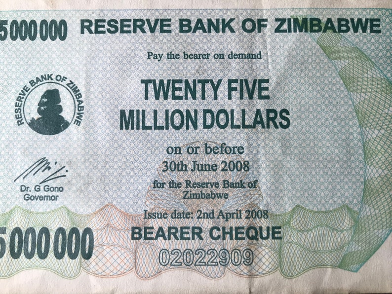 Vintage Zimbabwe 25 Million Dollar Banknote: Rare Collectors Note - Etsy