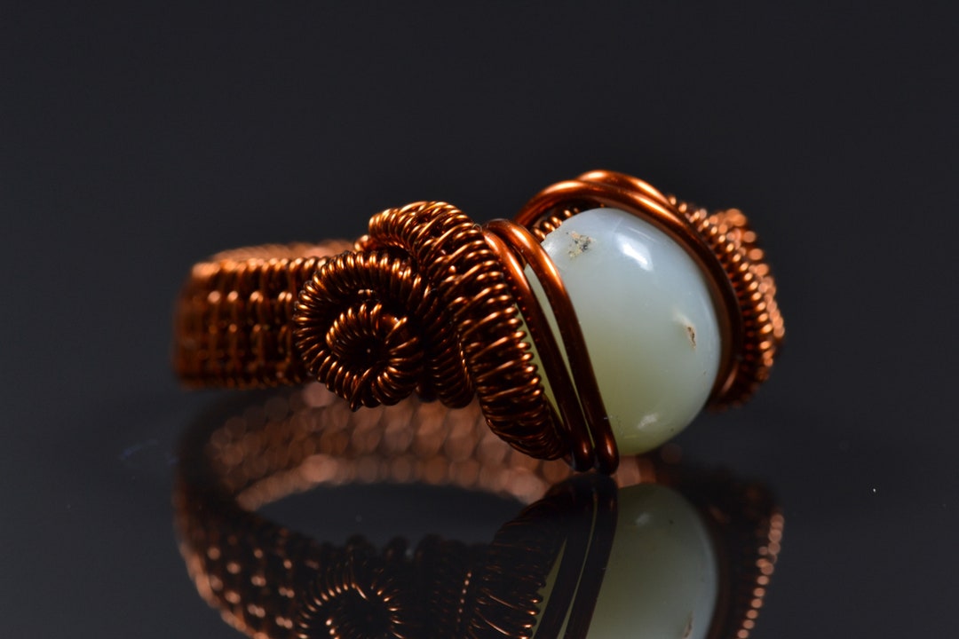 Prase Opal - Chrysopal Ring - Cabochon - Copper Wire Ring - Opal From ...