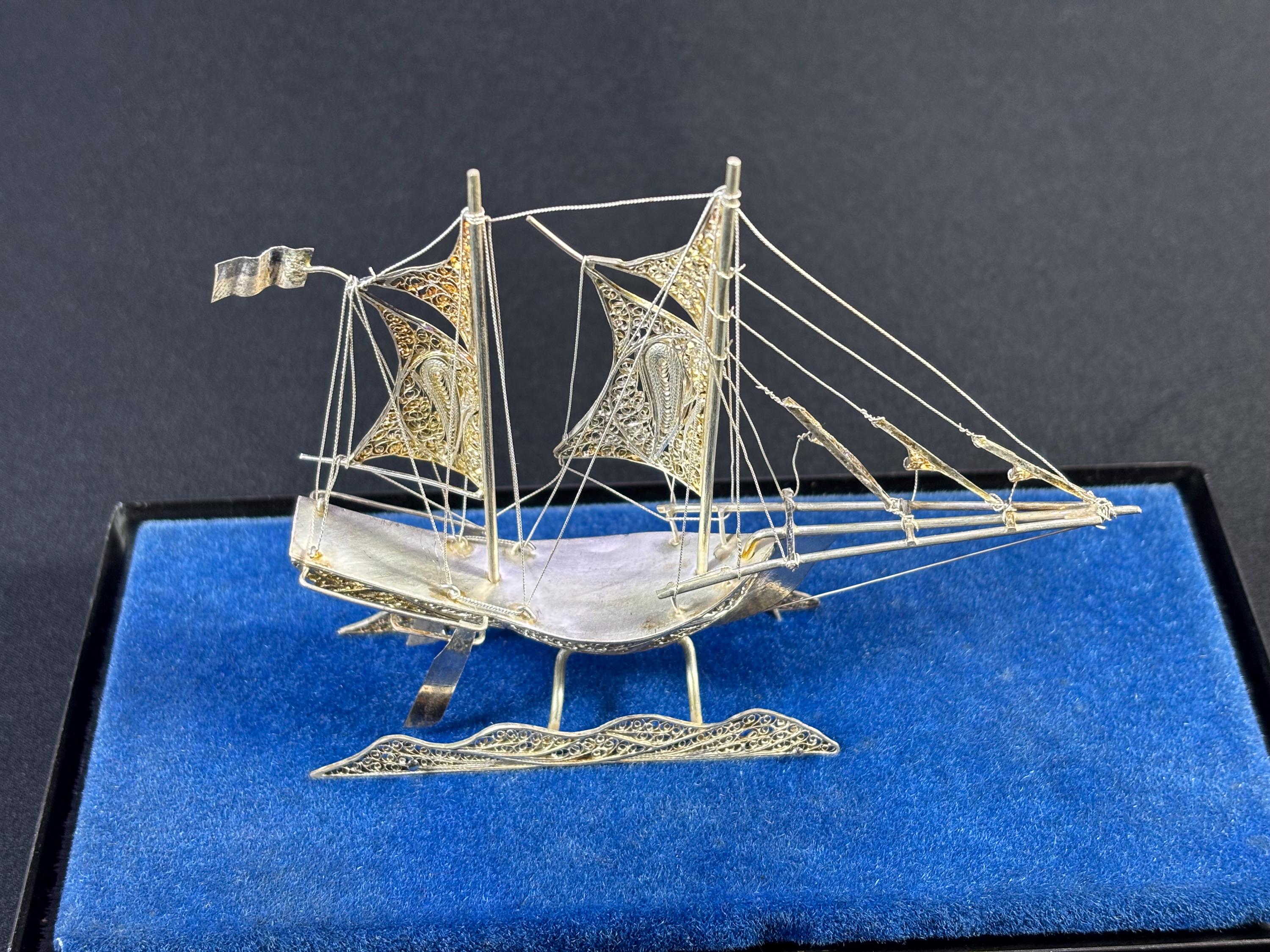 Spun Silver Wire Ship Sculpture: Vintage Indonesian Filigree Model ...