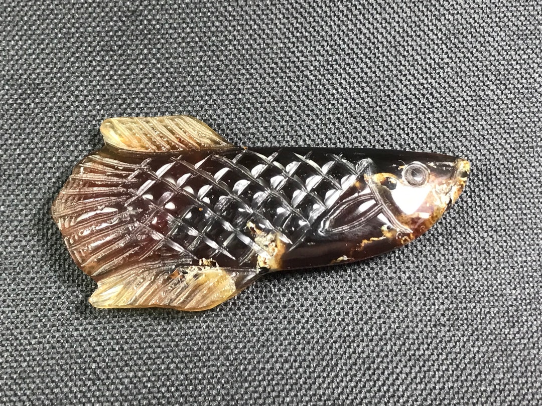 ARWANA Fish - Carved From Blue Natural AMBER From Indonesia - Sumatra ...