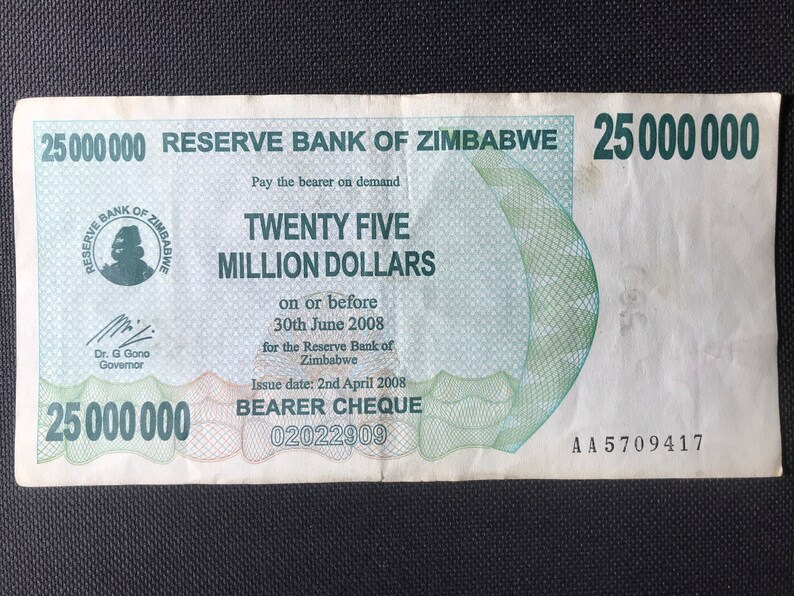 Vintage Zimbabwe 25 Million Dollar Banknote: Rare Collectors Note - Etsy