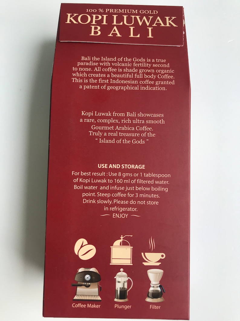 Pure Kopi Luwak Coffee Beans: Bali Indo Estate, 100g - Etsy