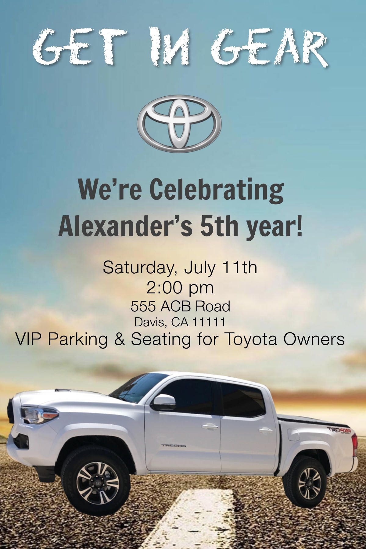 Toyota Birthday Invitation - Etsy