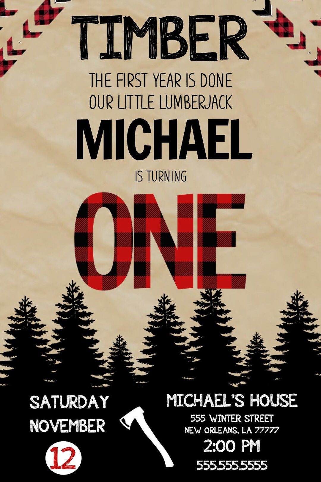 Lumberjack Plaid Flannel Forrest Boy Birthday Invitation - Etsy