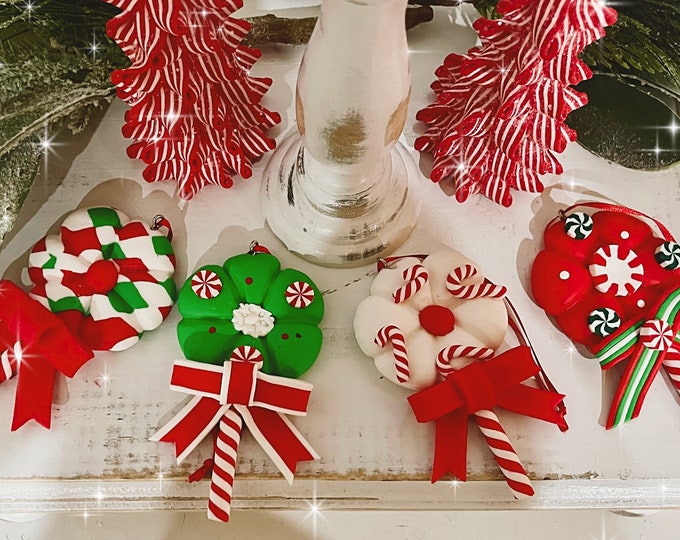 4 Faux Christmas Peppermint Candy Cane Lollipop Ornament Set For Tiered