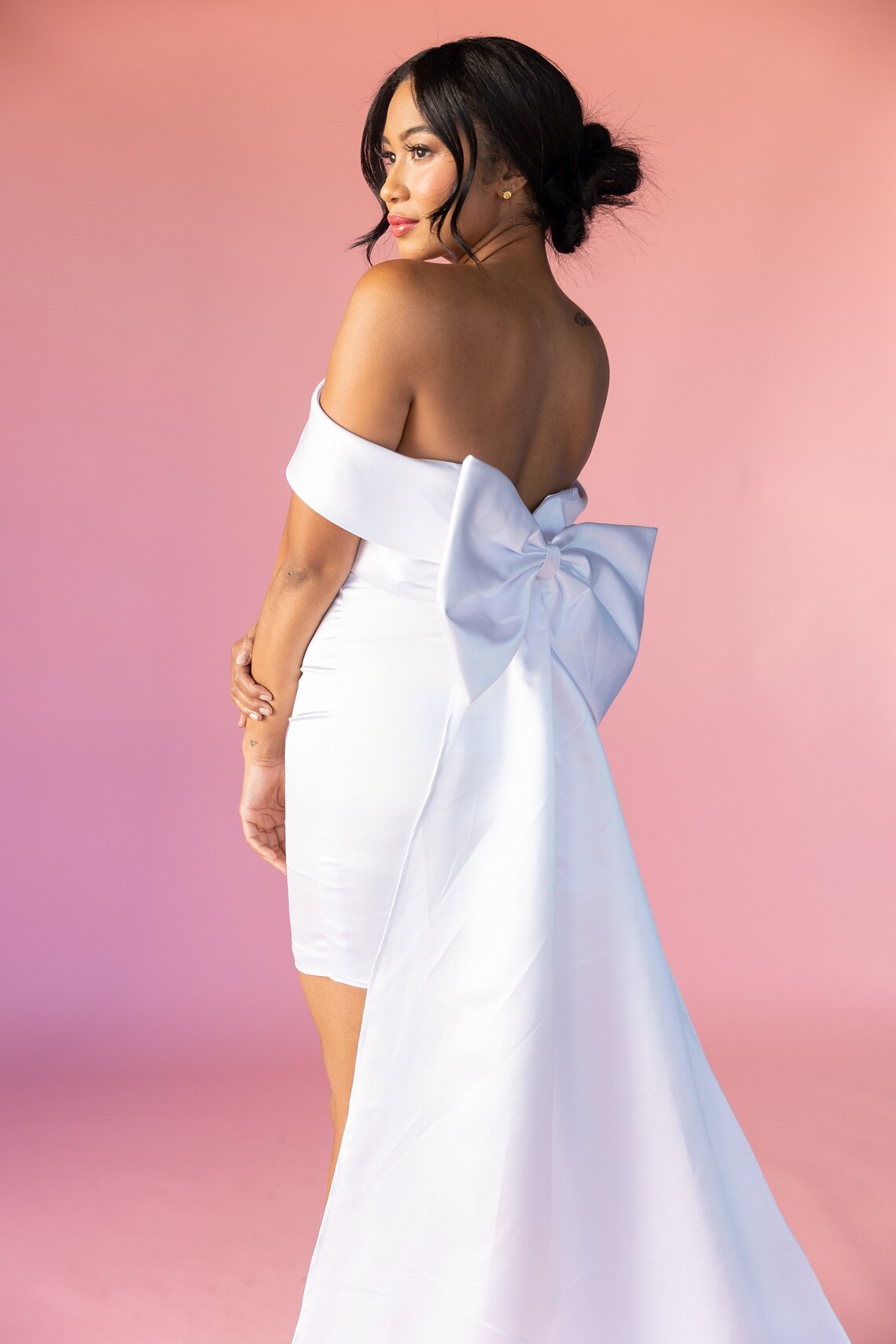The Steffy Bow Dress. Custom Made Mini Dress With Large Bow Train ...