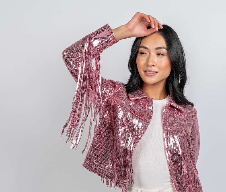 The ORIGINAL Pink Sequin Fringe Jacket Desert Festival Outfit - Etsy