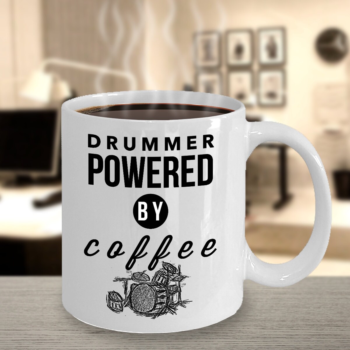 Drum Mug - Drummer Powered by Coffee - Drummer Mug - Percussion Drum ...