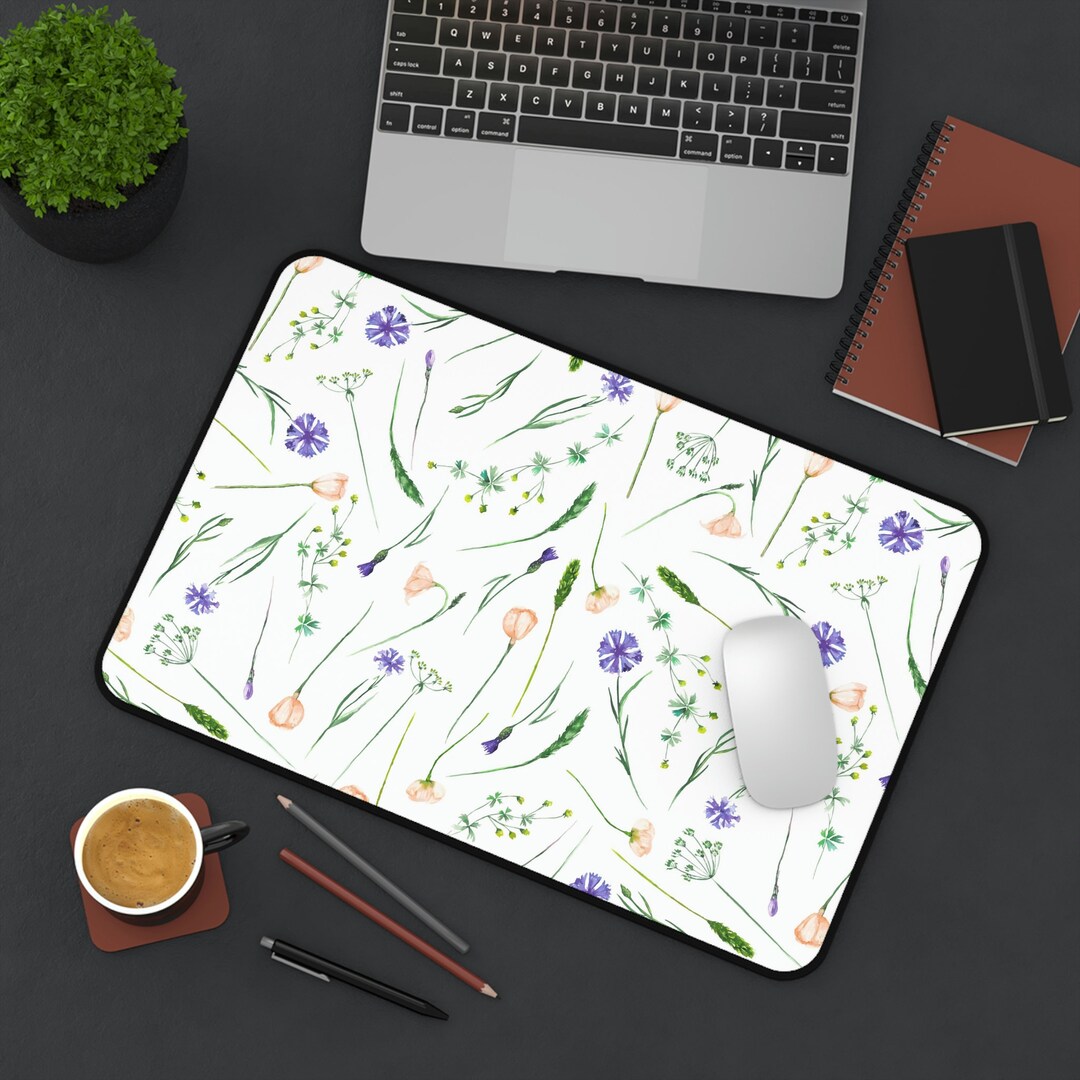 Wildflower Desk Mat - Flowers Mouse Pad - Desk Decor Gift - Keyboard ...
