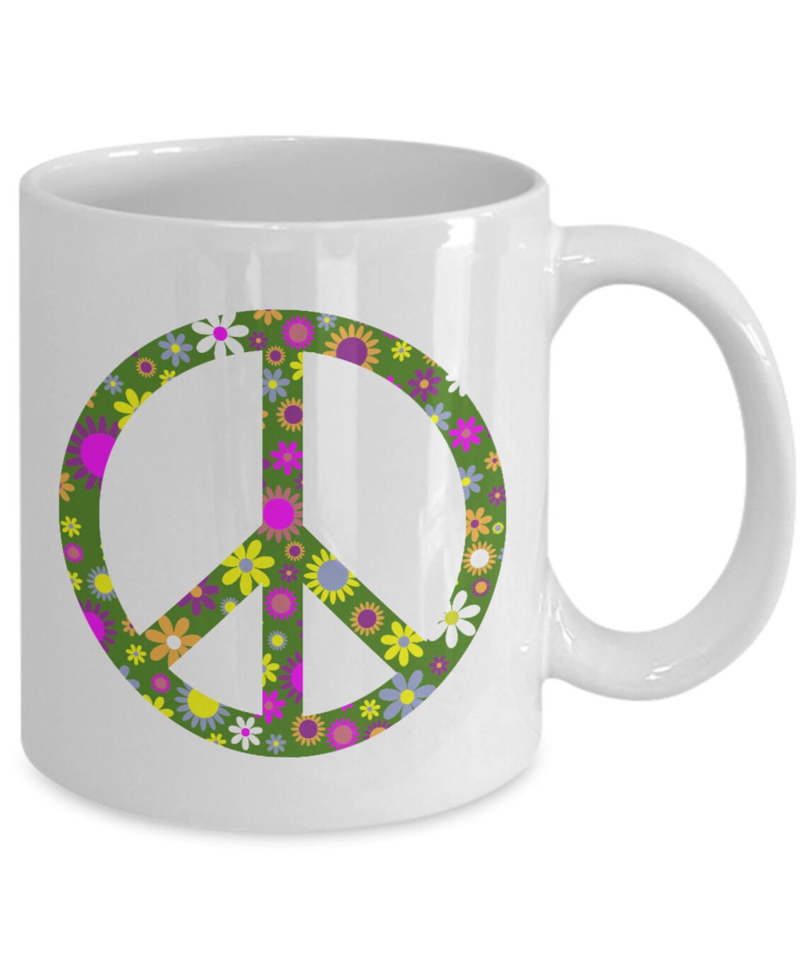 Peace Sign Coffee Mug - Retro Peace Sign With Flowers - Peace and Love ...