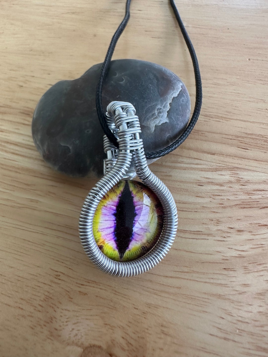 Wire Wrapped Silver Dragon Eye Pendant Necklace Ren Faire Jewelry ...