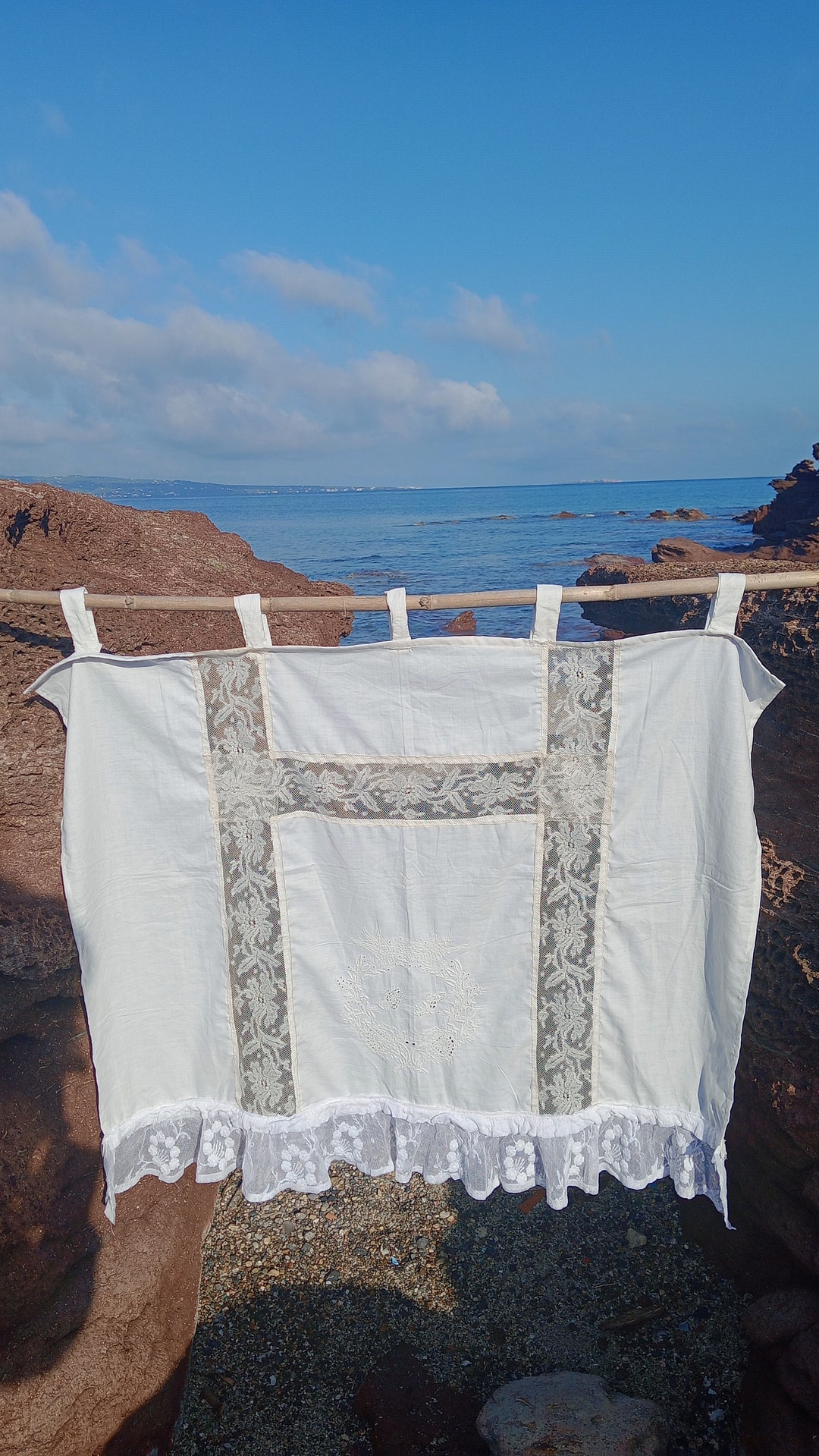 Curtain With Antique Filet Tulle Lace Fabric Shabby Chic Style - Etsy