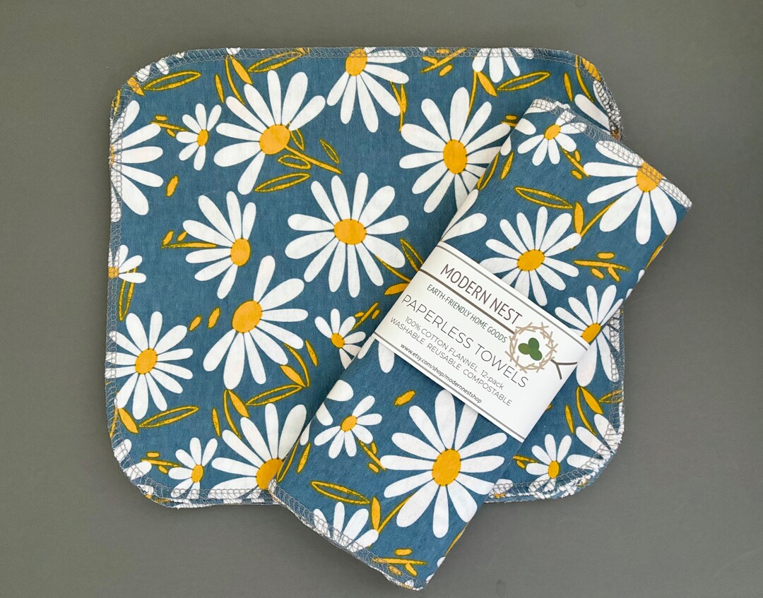 Retro Daisy Washable Towels, Paperless Cotton Towels, Cotton Flannel ...