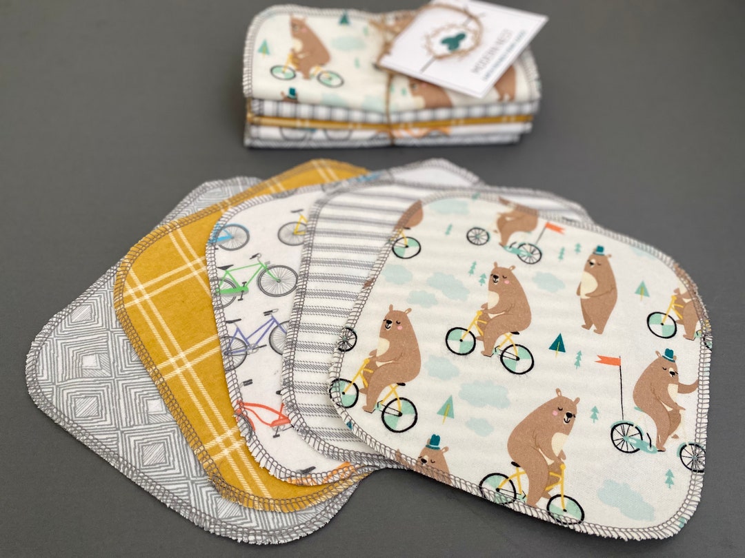 Bears and Bikes Cloth Baby Wipes, 25-pack Washable Reusable Cloth Wipes ...