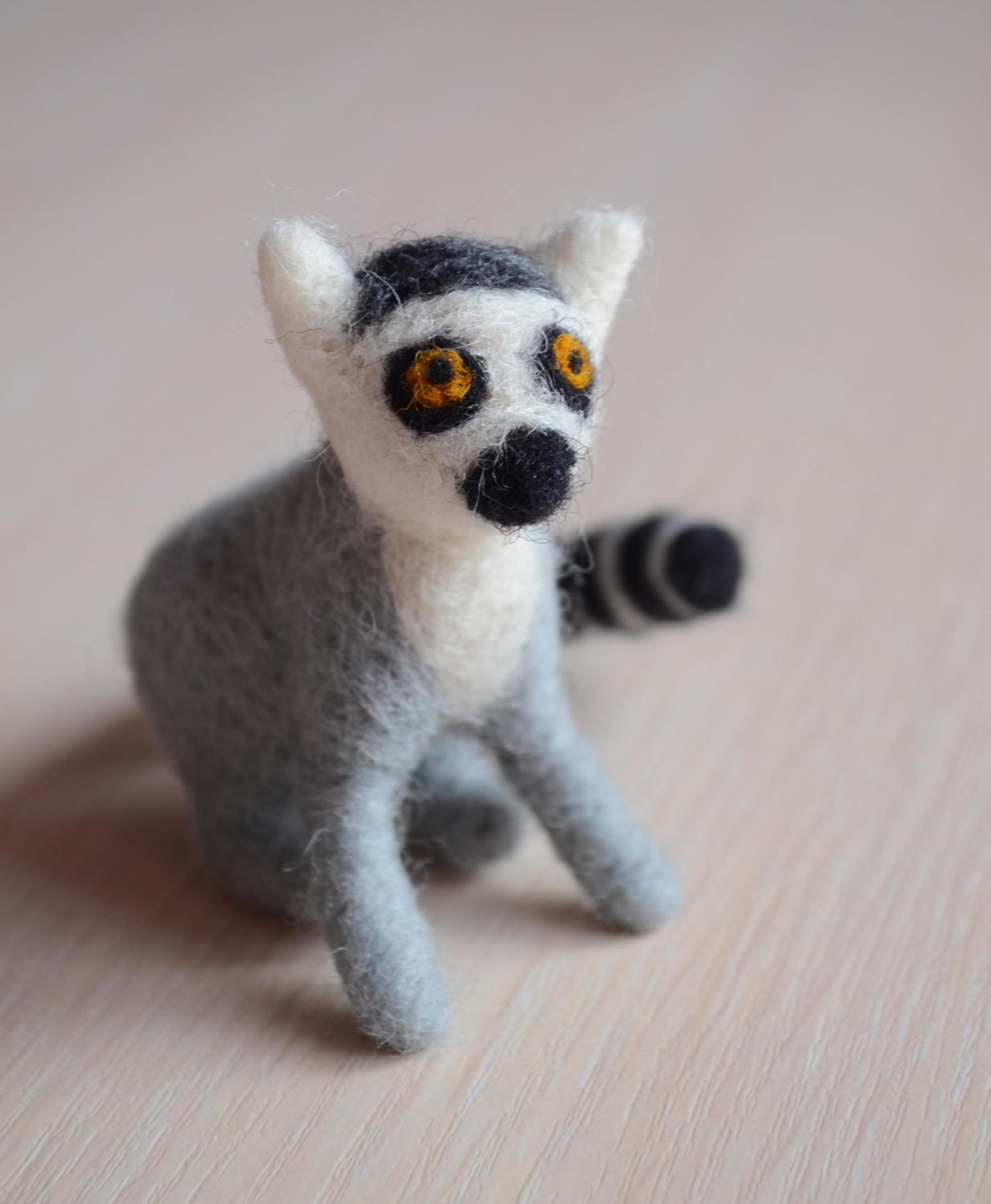 Lemur Figurine Needle Felted Animal Felt Animals Felt Lemur Soft Toy ...
