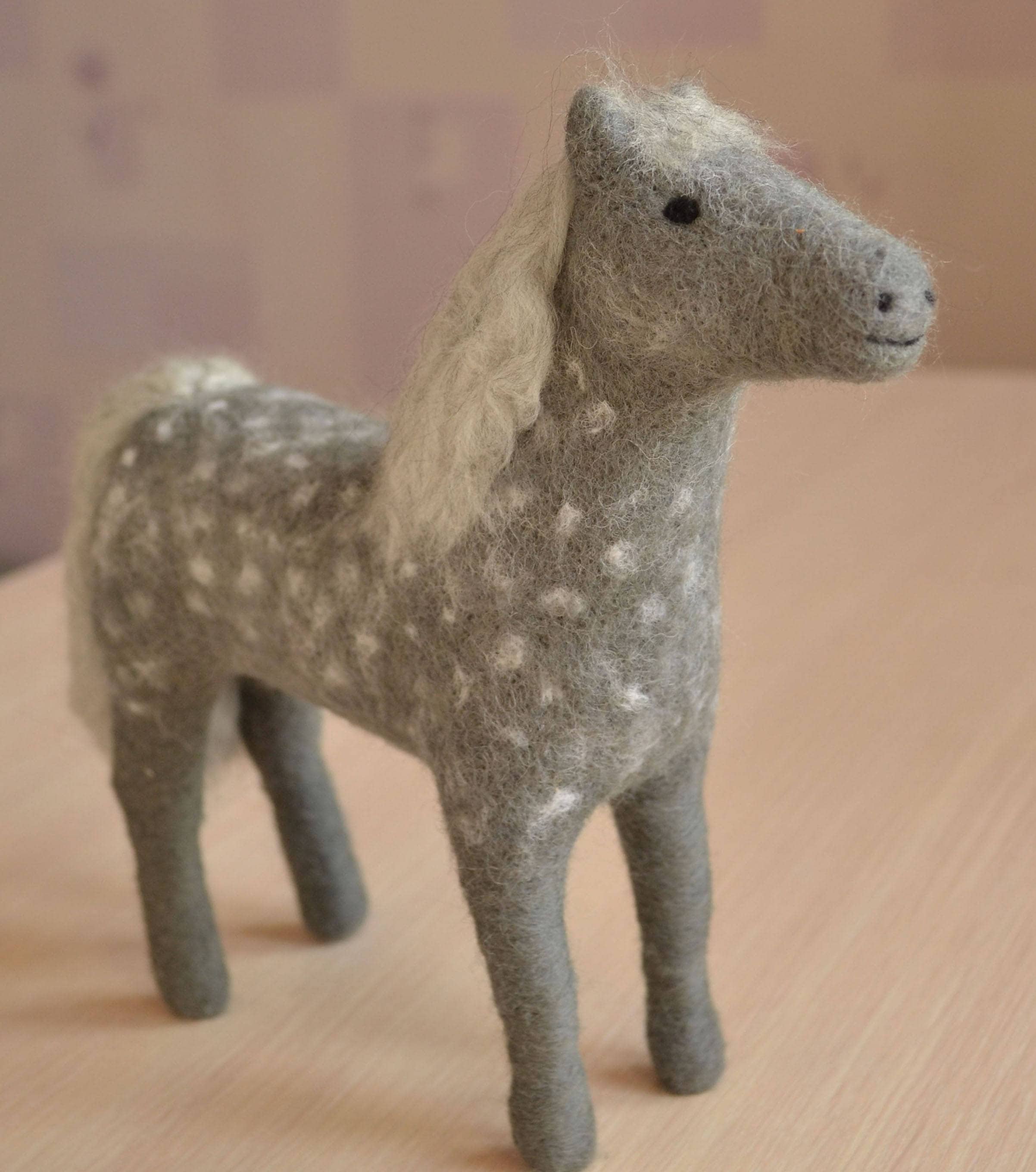 Needle Felt Animal Dappled Horse Figurine Needle Felted Horse Toy Felt ...