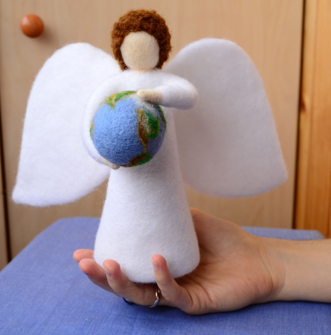 Needle Felted Angel Doll With Earth Globe - Etsy