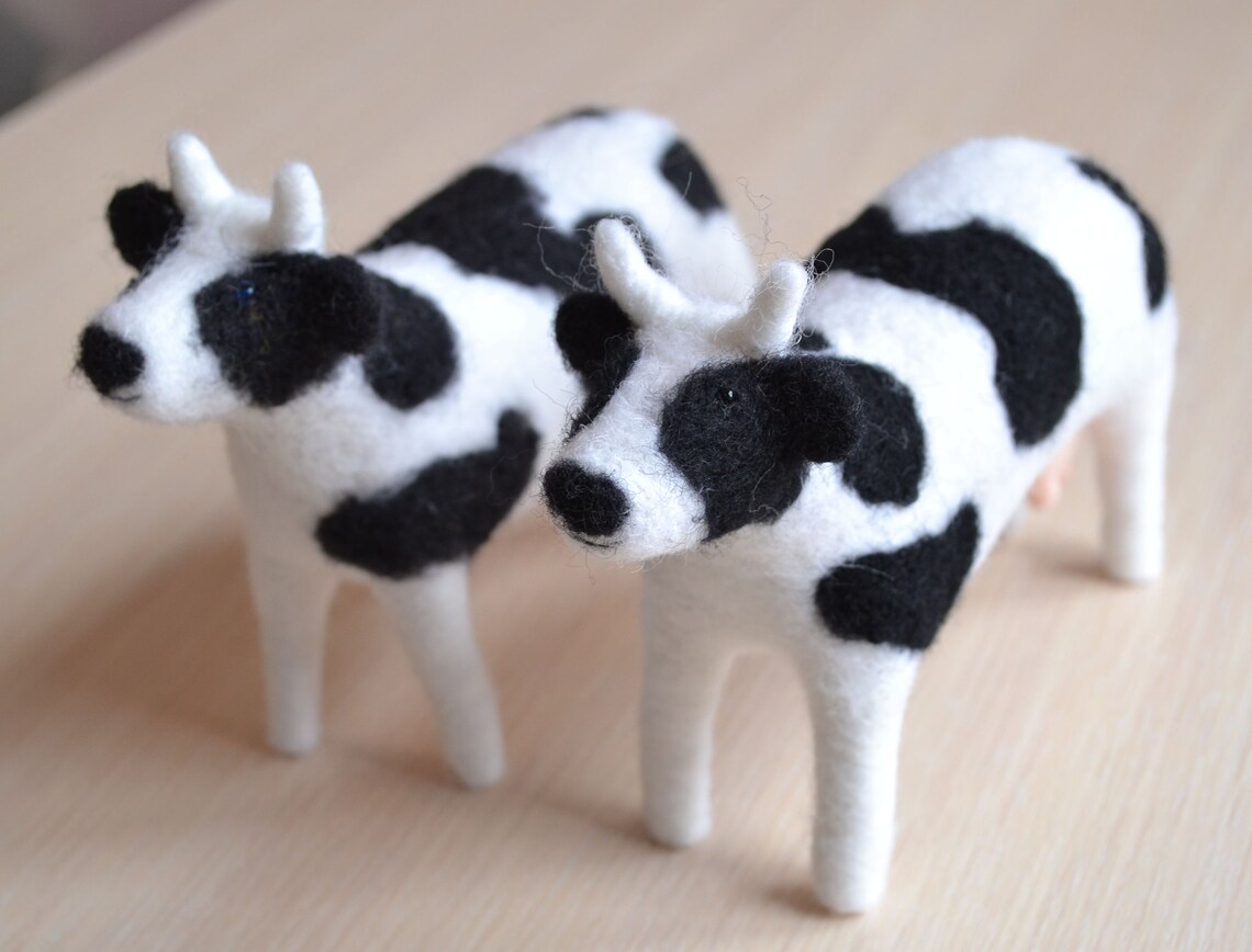Felt Cow Toy Felt Animals Needle Felted Holstein Cow Wool | Etsy