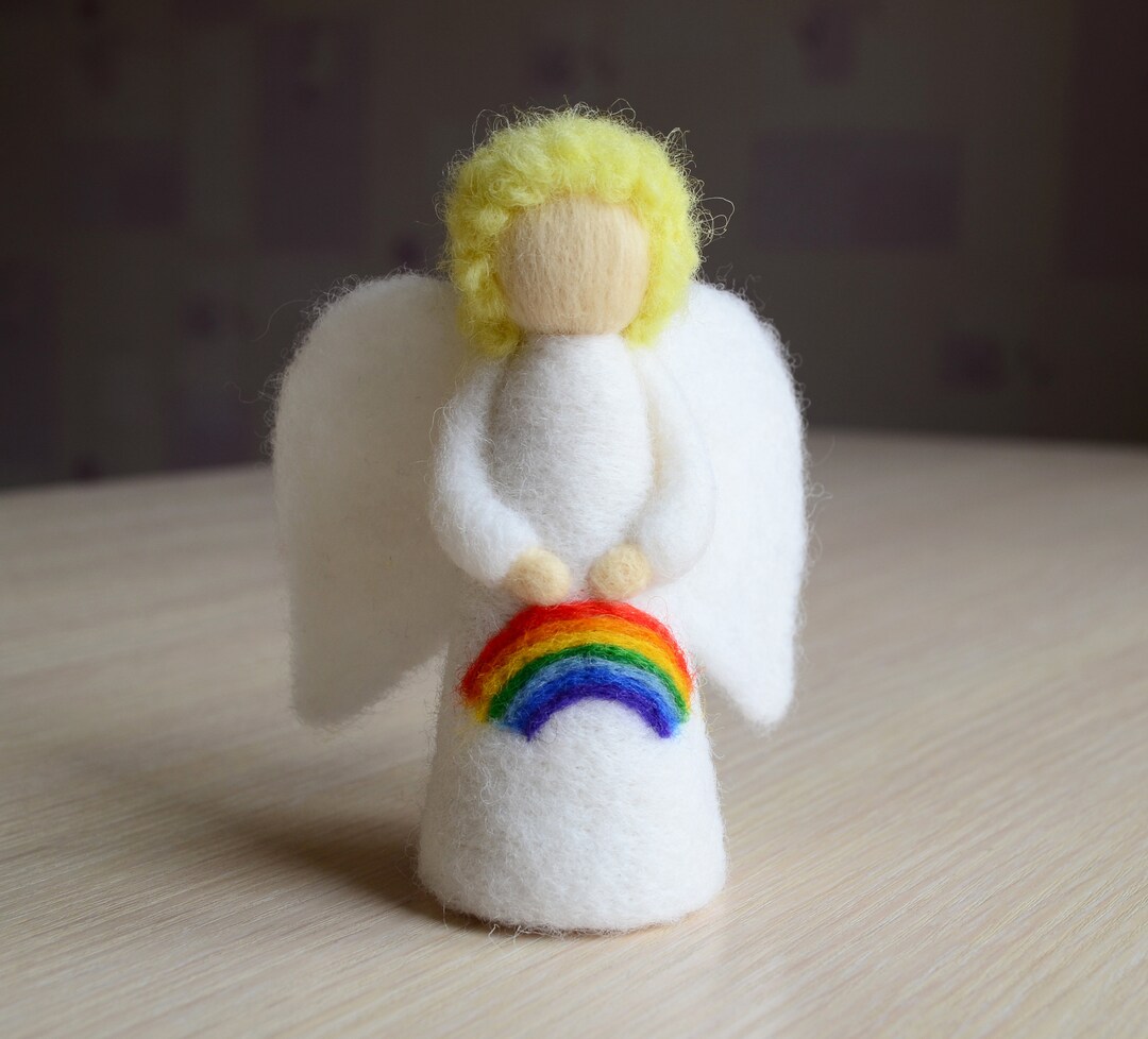 Wool Angel Doll Felt Angel With Raibow Guardian Angels Needle Felted ...