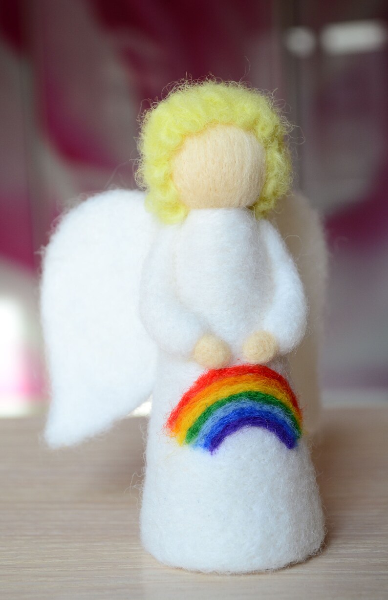 Wool Angel Doll Felt Angel With Raibow Guardian Angels Needle Felted ...