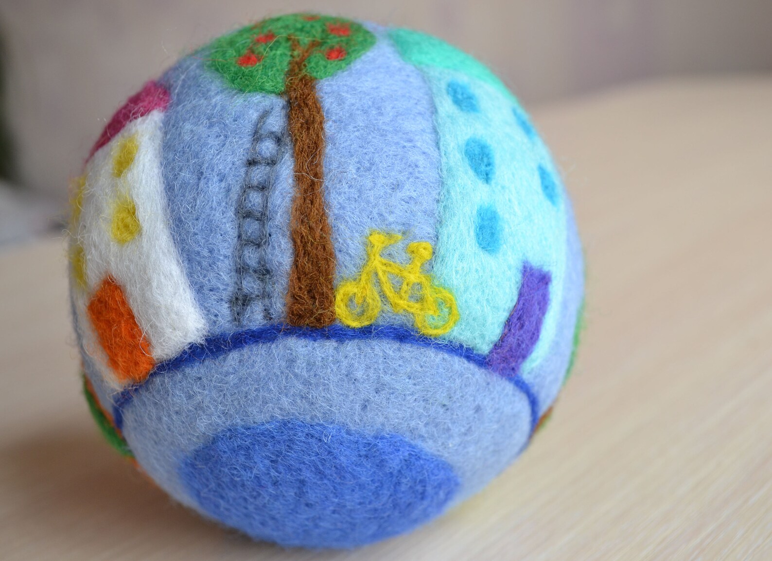Needle Felted Woolen Ball Blue City Waldorf for Kids Unique - Etsy