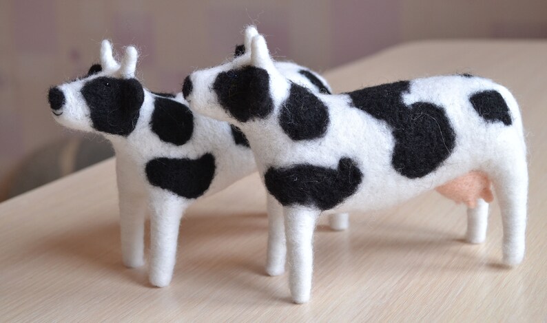 Felt Cow Toy Felt Animals Needle Felted Holstein Cow Wool | Etsy