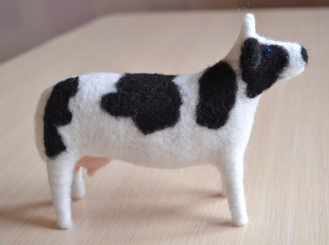 Felt Cow Toy Felt Animals Needle Felted Holstein Cow Wool | Etsy