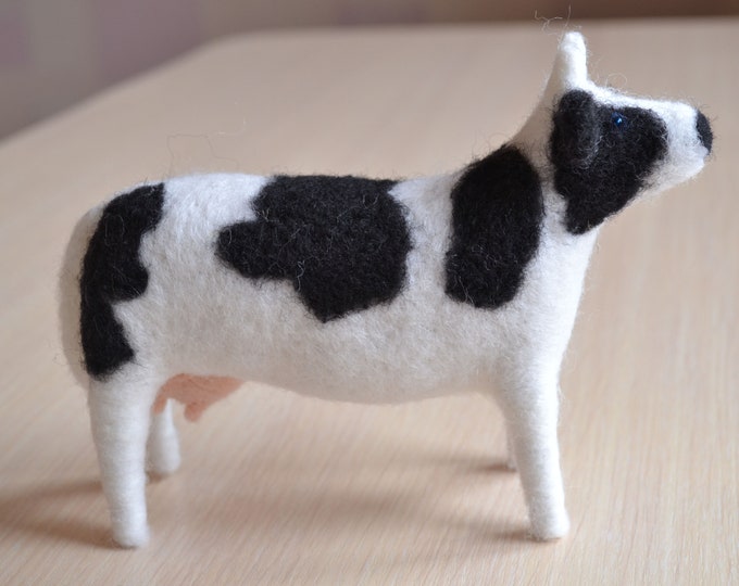 Felt Cow Toy Felt Animals Needle Felted Holstein Cow Wool Sculpture ...