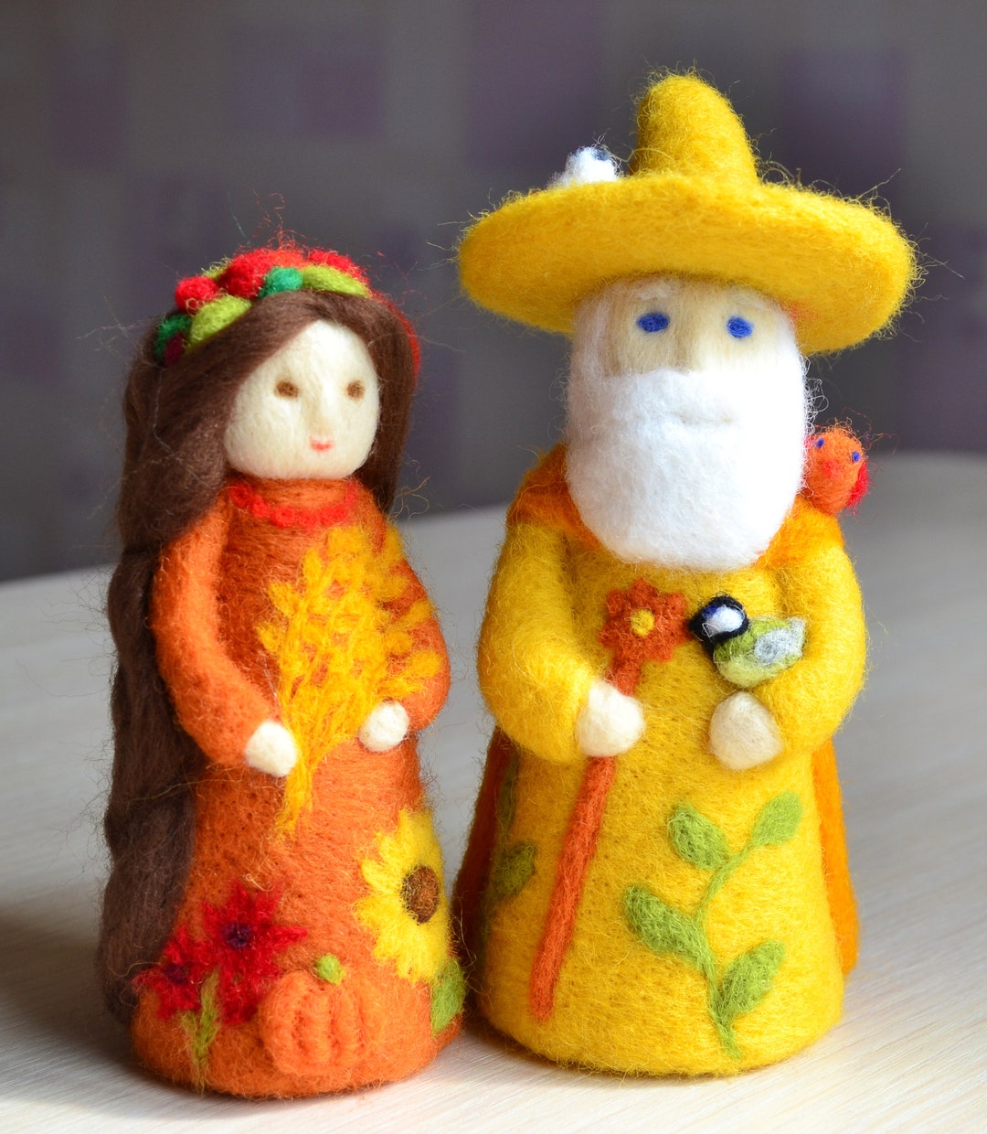 Yellow Autumn Warlock Felt Needle Made of Wool Mage With Birds - Etsy