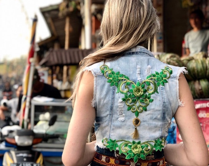 Bleach Dyed Denim Vest Vintage Crochet Doily - Etsy