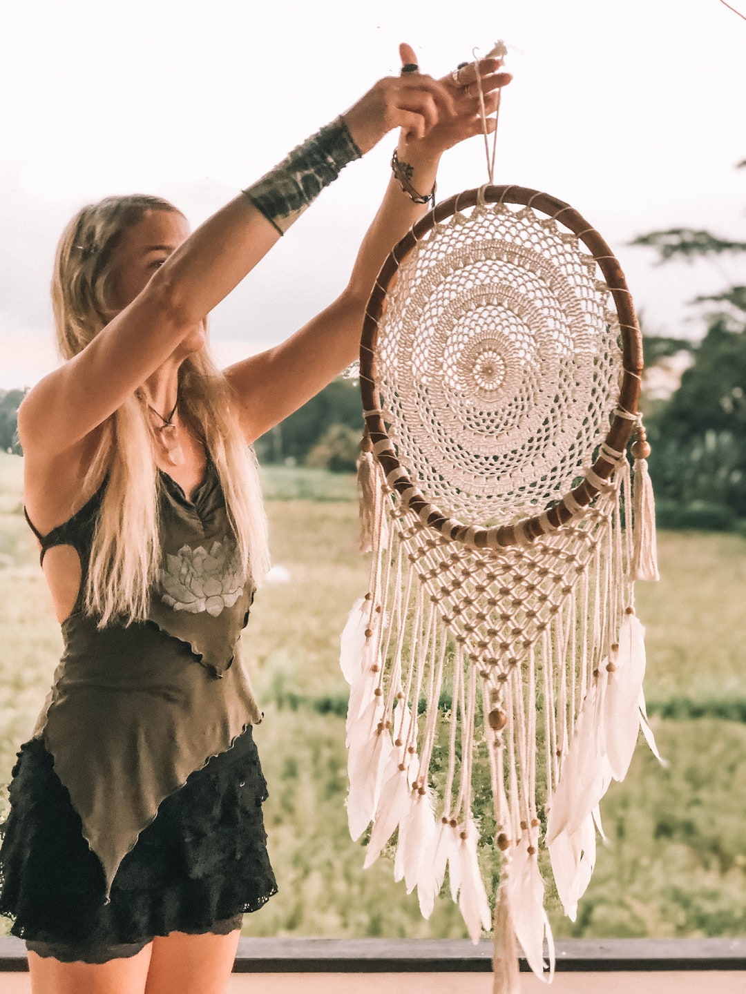 Large White Boho Dream Catcher, Handmade Macrame Wall Hangings ...